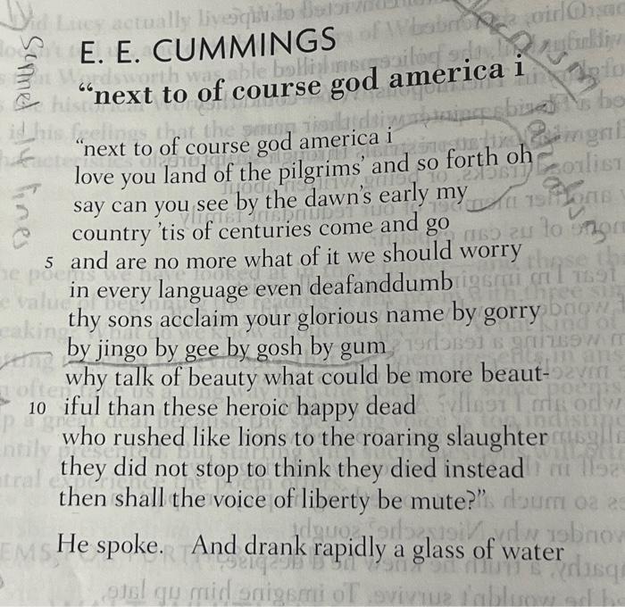 E. E. CUMMINGS "next to of course god america i "next | Chegg.com