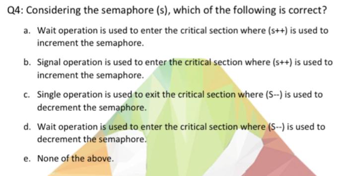 Solved Q4: Considering the semaphore (s), ﻿which of the | Chegg.com