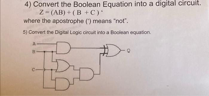 Solved 4 Convert The Boolean Equation Into A Digital