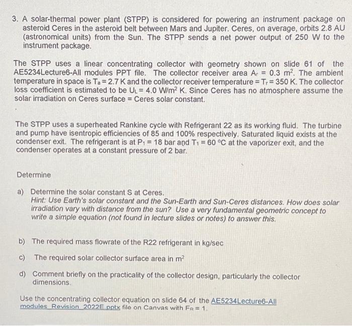 Solved 3. A solar-thermal power plant (STPP) is considered | Chegg.com
