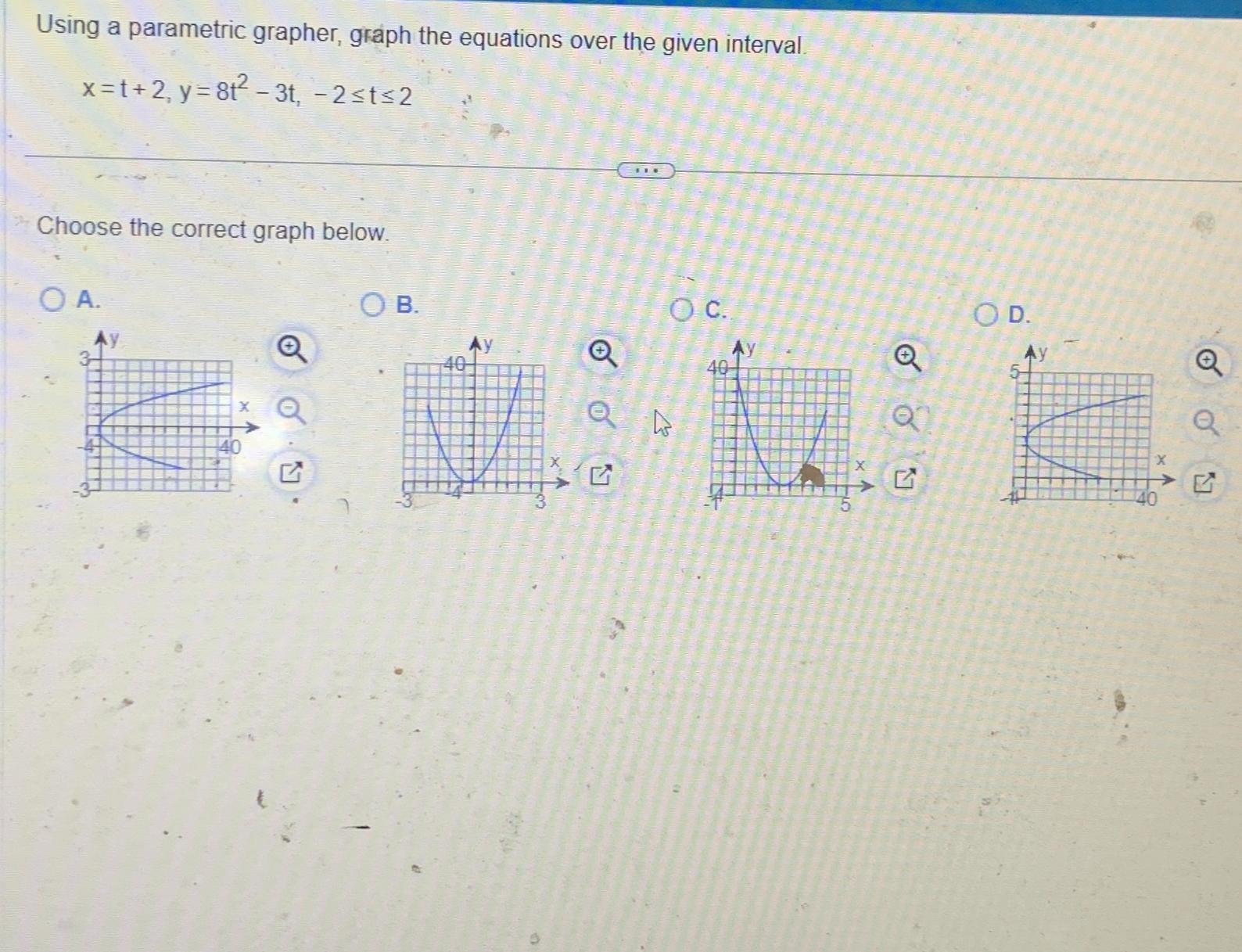Solved Using a parametric grapher, graph the equations over | Chegg.com