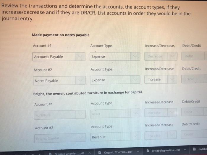 Solved Review the transactions and determine the accounts, | Chegg.com