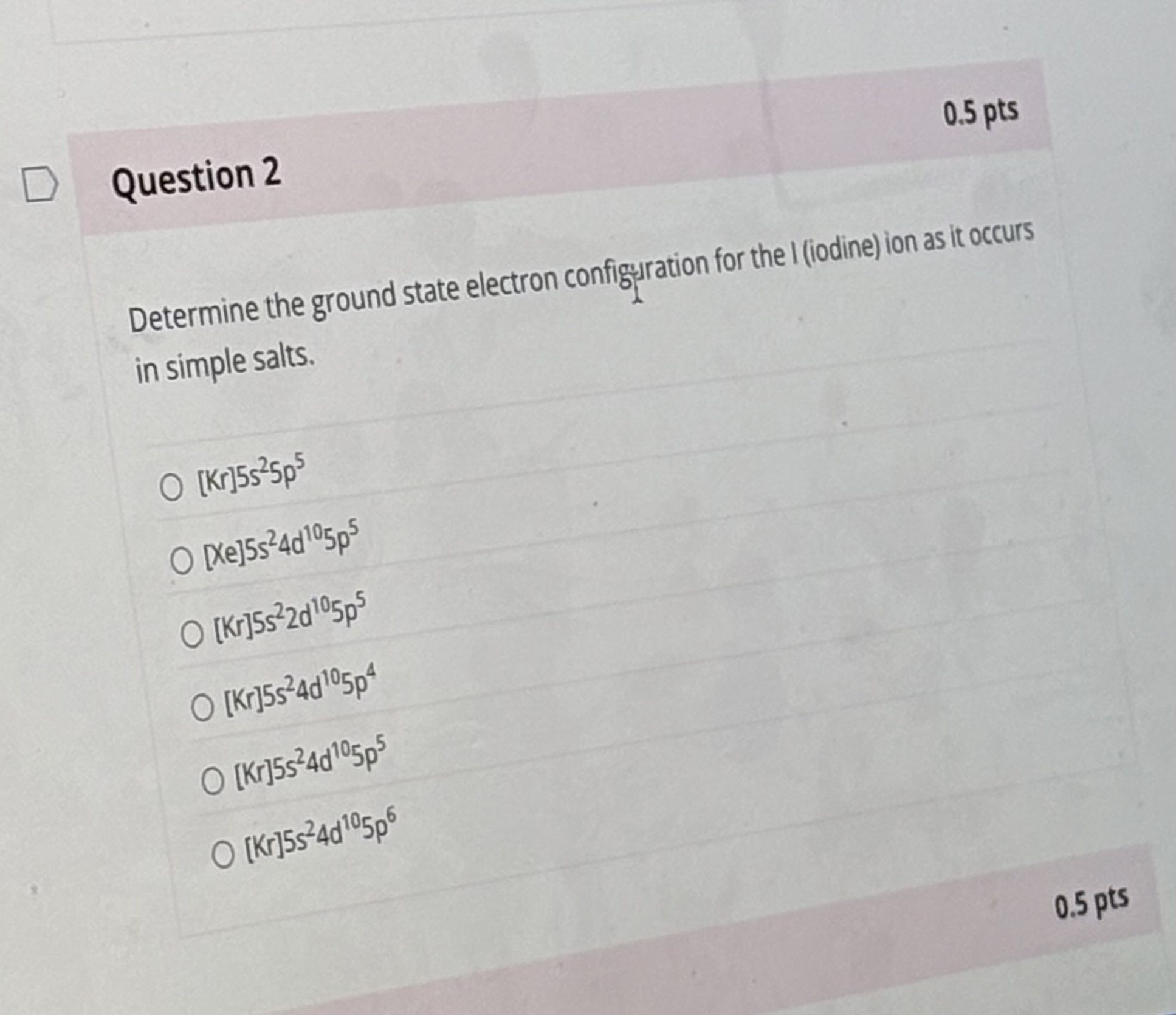 Solved 0.5 ﻿ptsQuestion 2Determine the ground state electron | Chegg.com