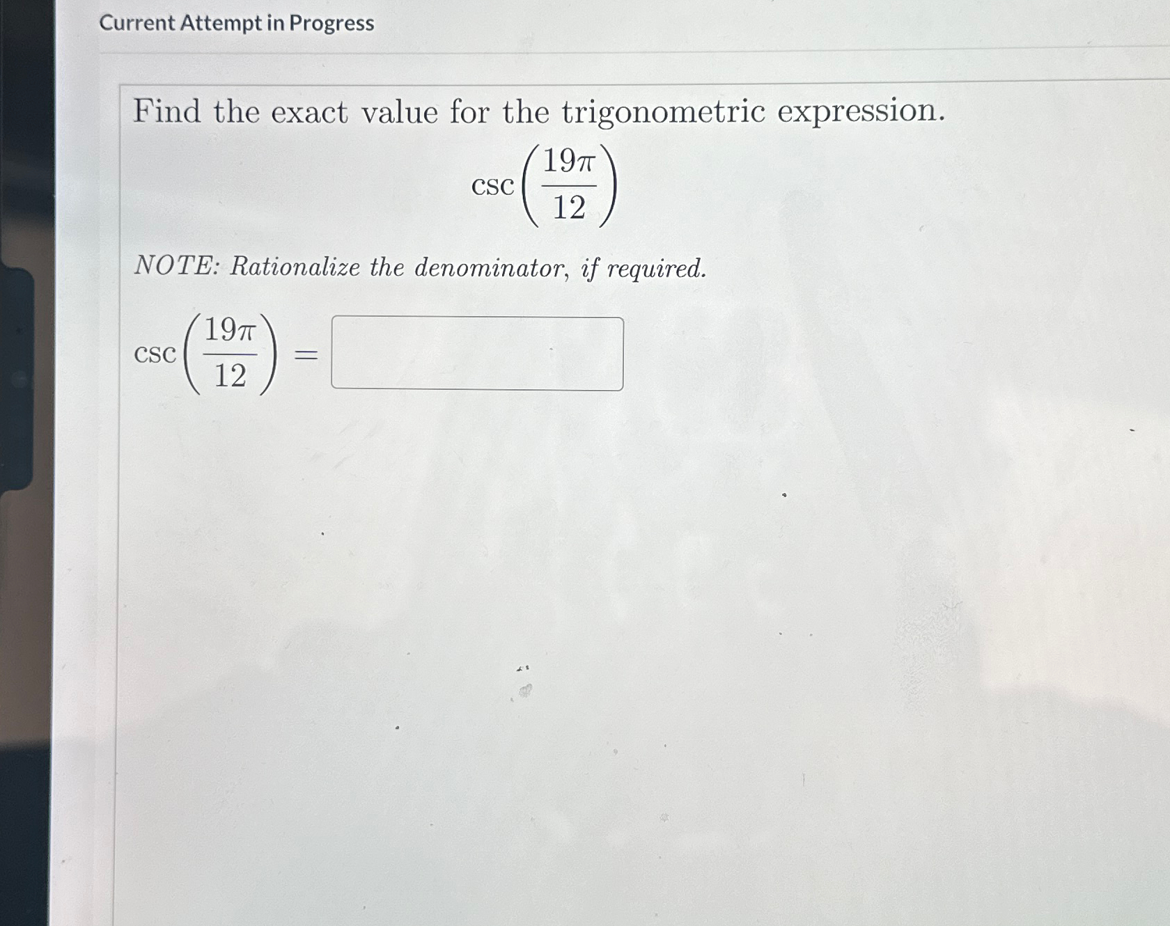 Solved Current Attempt in ProgressFind the exact value for | Chegg.com