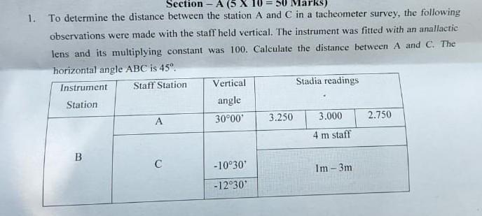 Solved 1. To determine the distance between the station A | Chegg.com