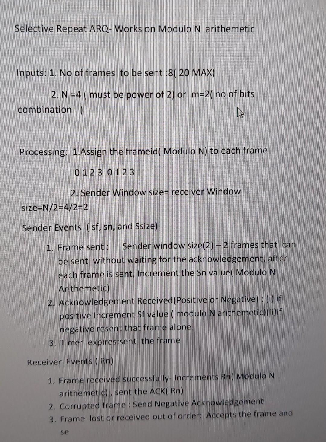 Solved Selective Repeat ARQ-Works on Modulo N arithemetic | Chegg.com
