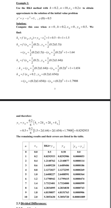 Solved Example 2: Use the RK4 method with =02, 10,x,-0.2n to | Chegg.com