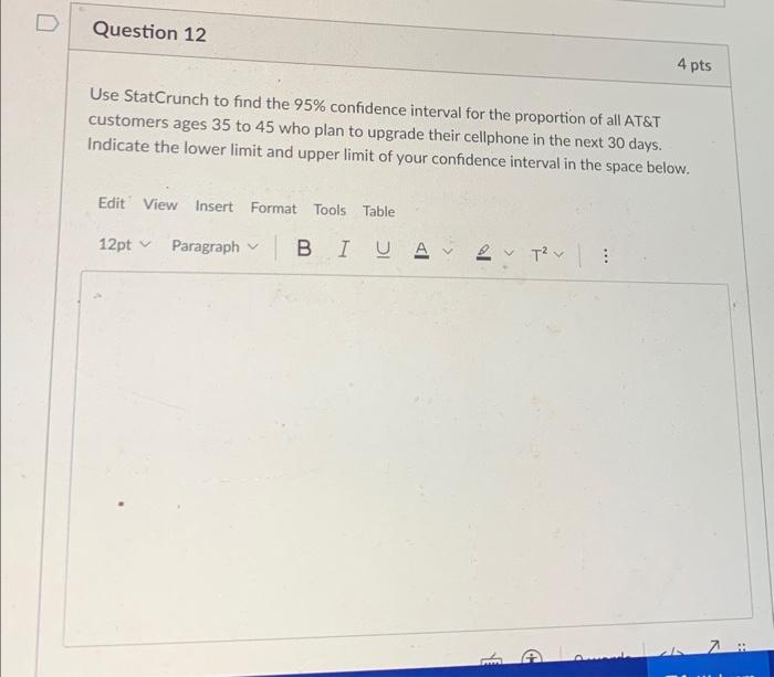 Solved Use StatCrunch to find the 95% confidence interval | Chegg.com