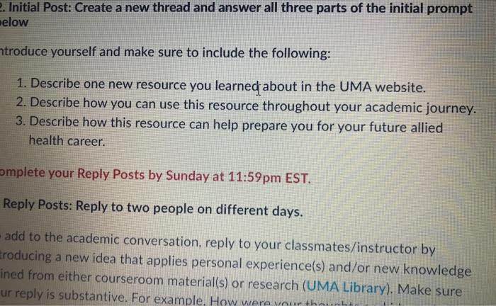 Solved Initial Post: Create a new thread and answer all | Chegg.com