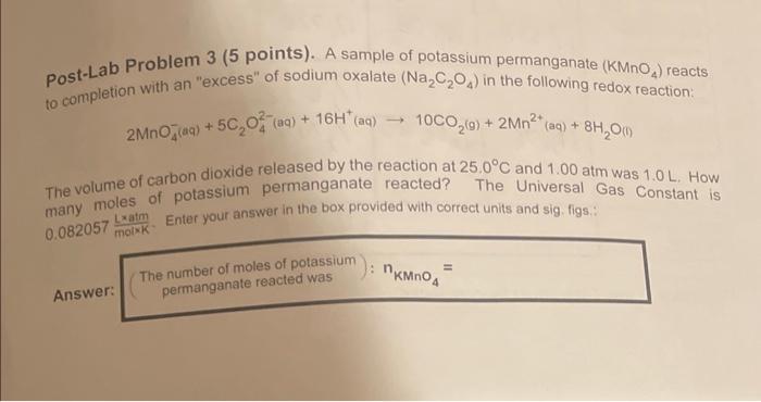 Solved Post-Lab Problem 3 (5 points). A sample of potassium | Chegg.com
