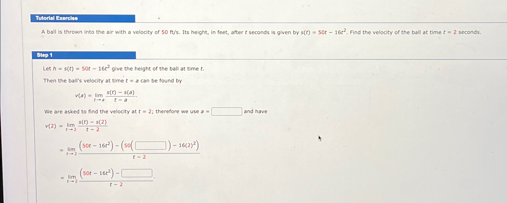 Solved Tutorial Exercise\\nStep 1\\nLet h=s(t)=50t-16t^(2) | Chegg.com