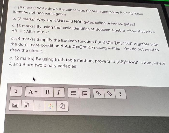 Solved A [4 Marks] Write Down The Consensus Theorem And