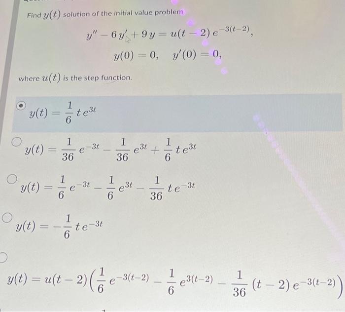 Solved Find y(t) solution of the initial value problem | Chegg.com