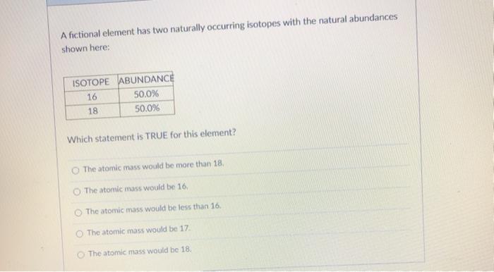 Solved A fictional element has two naturally occurring | Chegg.com