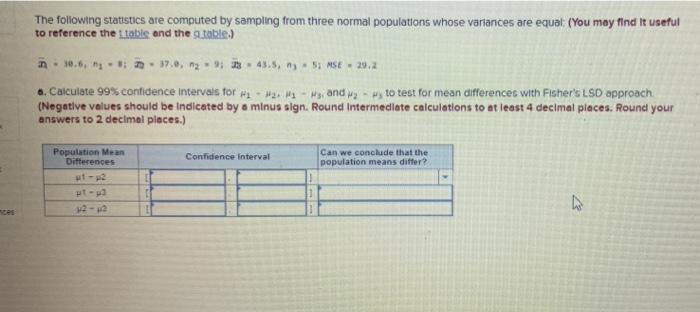 Solved The following statistics are computed by sampling | Chegg.com