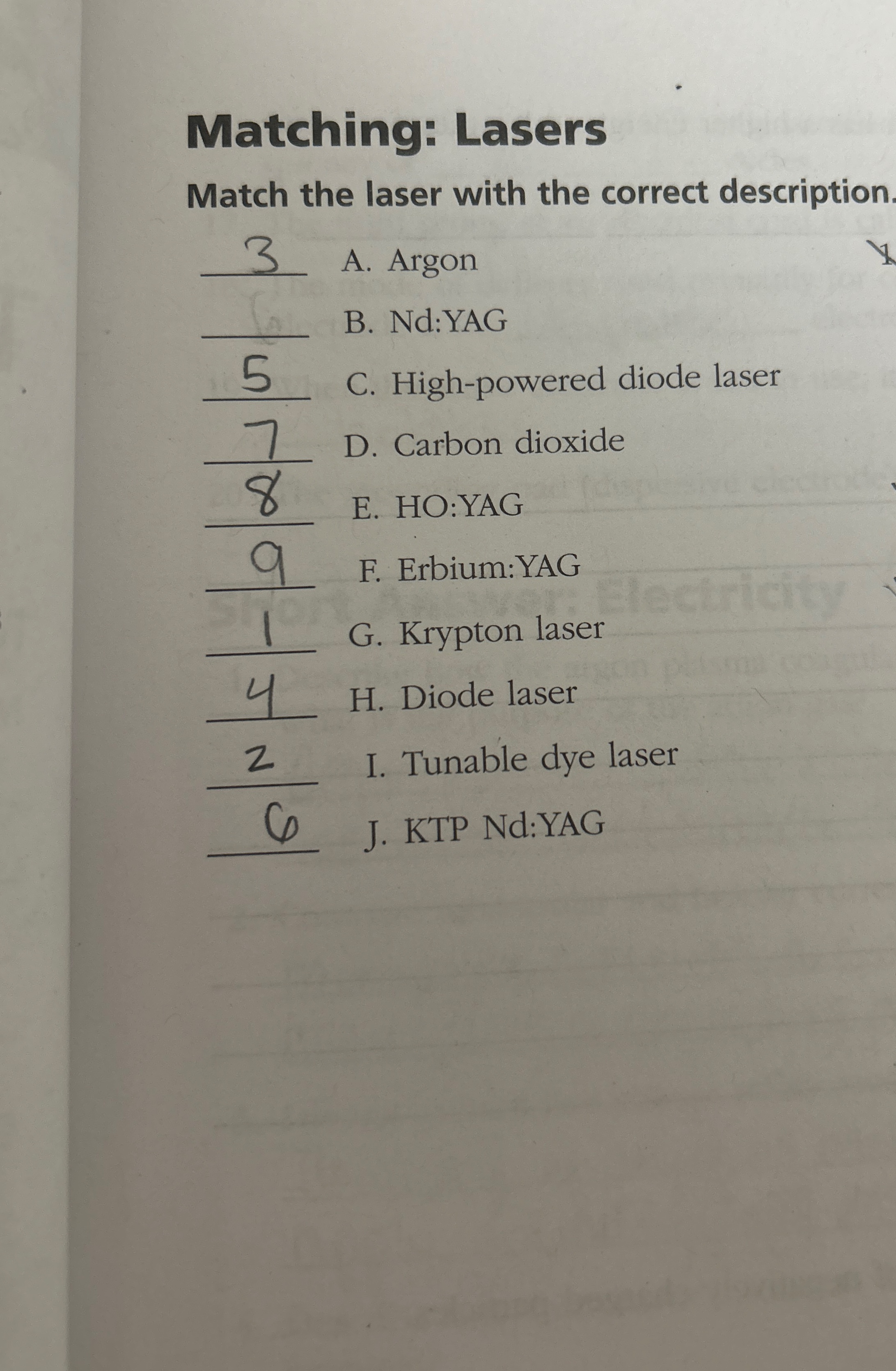 Solved Matching: LasersMatch the laser with the correct | Chegg.com