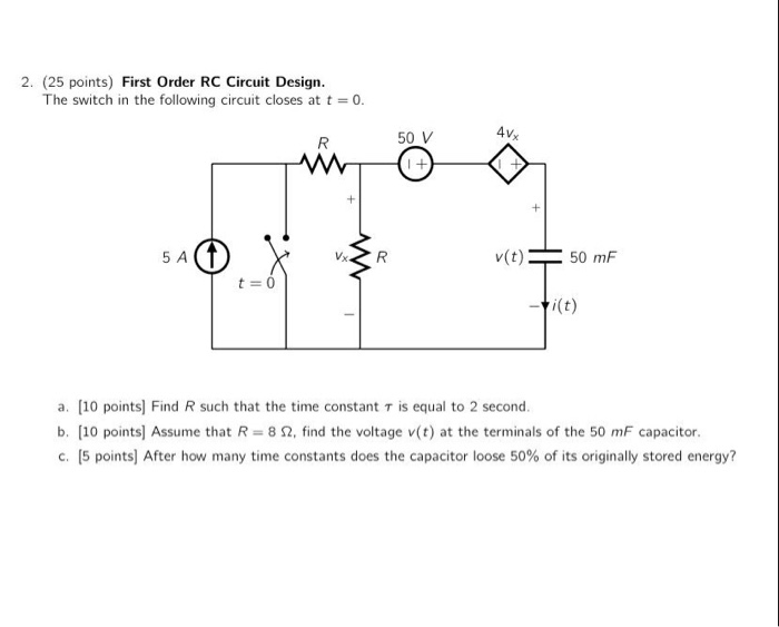 Solved 2. (25 points) First Order RC Circuit Design. The | Chegg.com