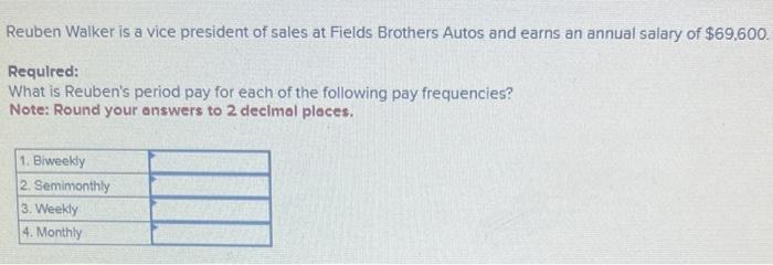 Solved Reuben Walker is a vice president of sales at Fieids | Chegg.com