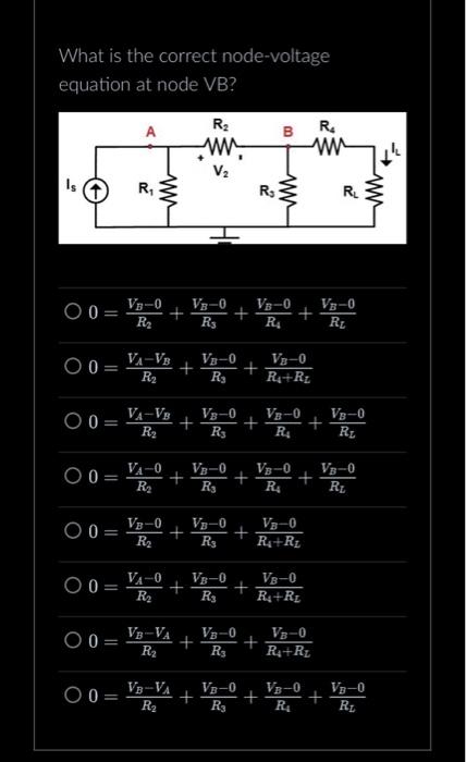 Solved What is the correct node-voltage equation at node VB? | Chegg.com