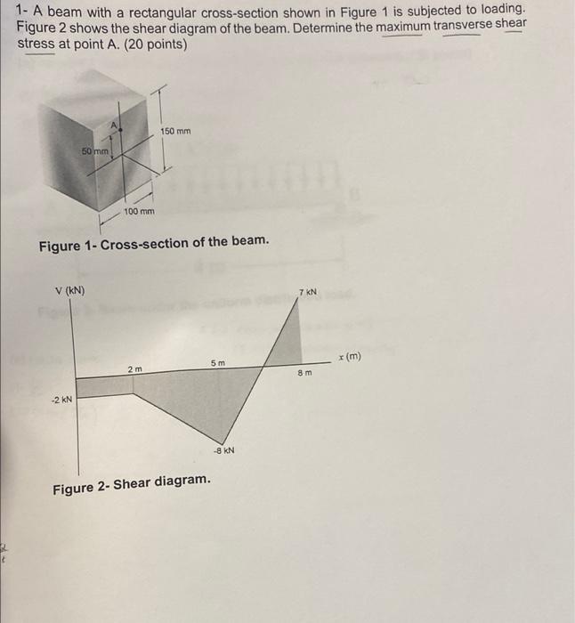 [Solved]: 1- A beam with a rectangular cross-section shown