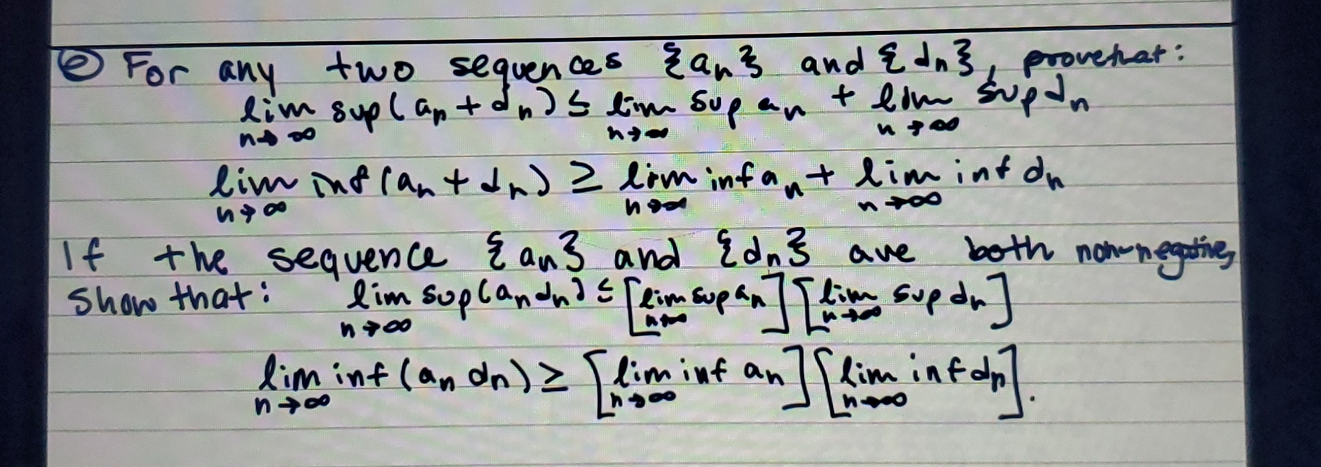 Solved (2) ﻿For any two sequences {an} ﻿and {dn} | Chegg.com
