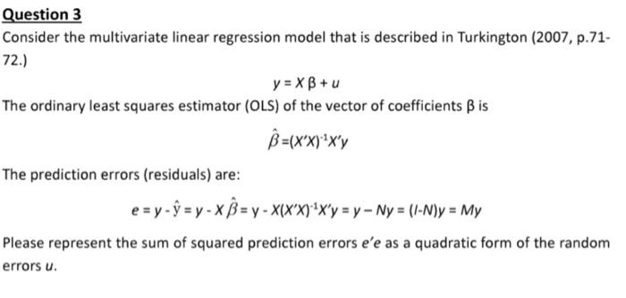 Solved Question 3 Consider the multivariate linear | Chegg.com