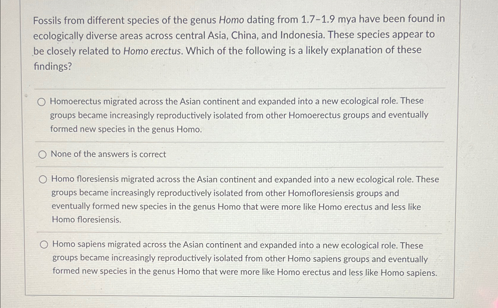 Solved Fossils from different species of the genus Homo | Chegg.com