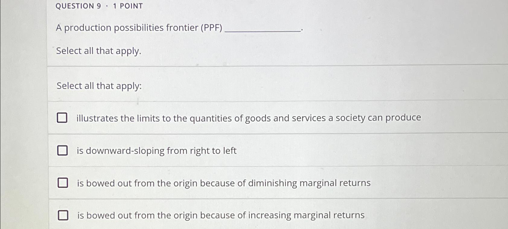 Solved QUESTION 9*1 ﻿POINTA production possibilities | Chegg.com