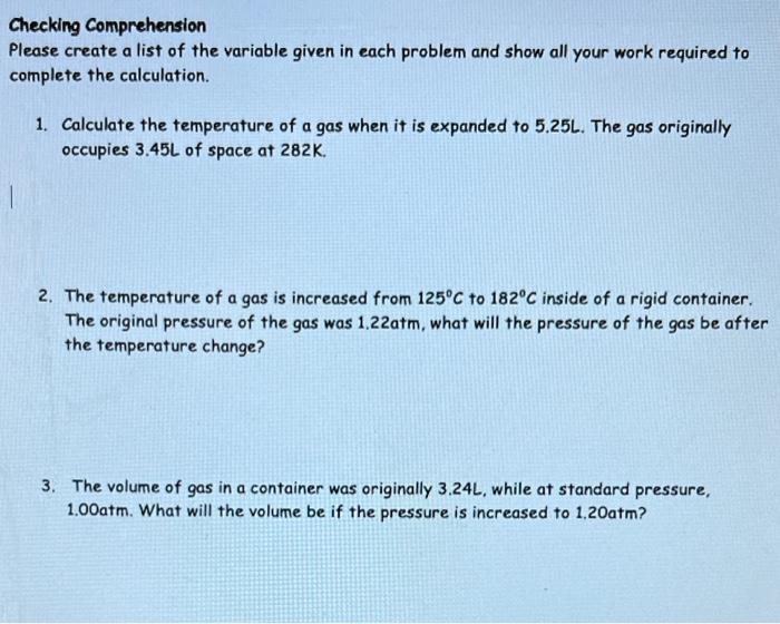 Solved Checking Comprehension Please create a list of the | Chegg.com