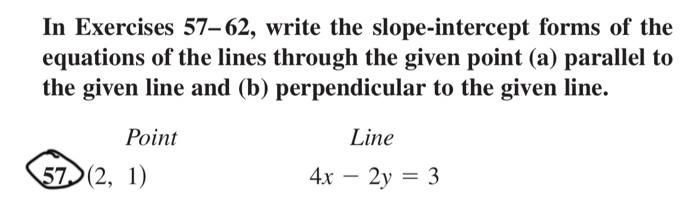 Solved In Exercises 57-62, write the slope-intercept forms | Chegg.com
