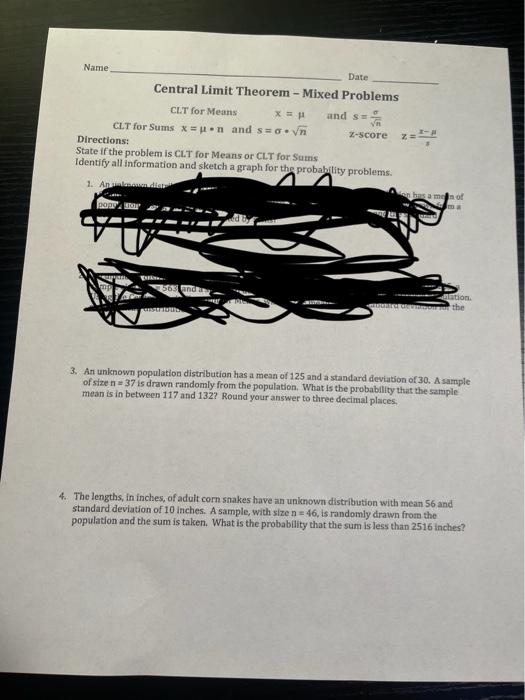 Solved Central Limit Theorem - Mixed Problems Directions: | Chegg.com