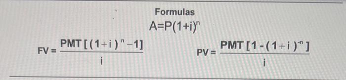 Solved Formulas A=P(1+i)n | Chegg.com
