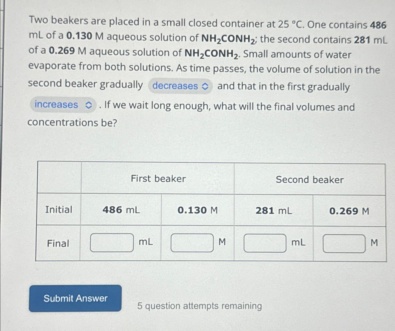 Solved Two beakers are placed in a small closed container at | Chegg.com