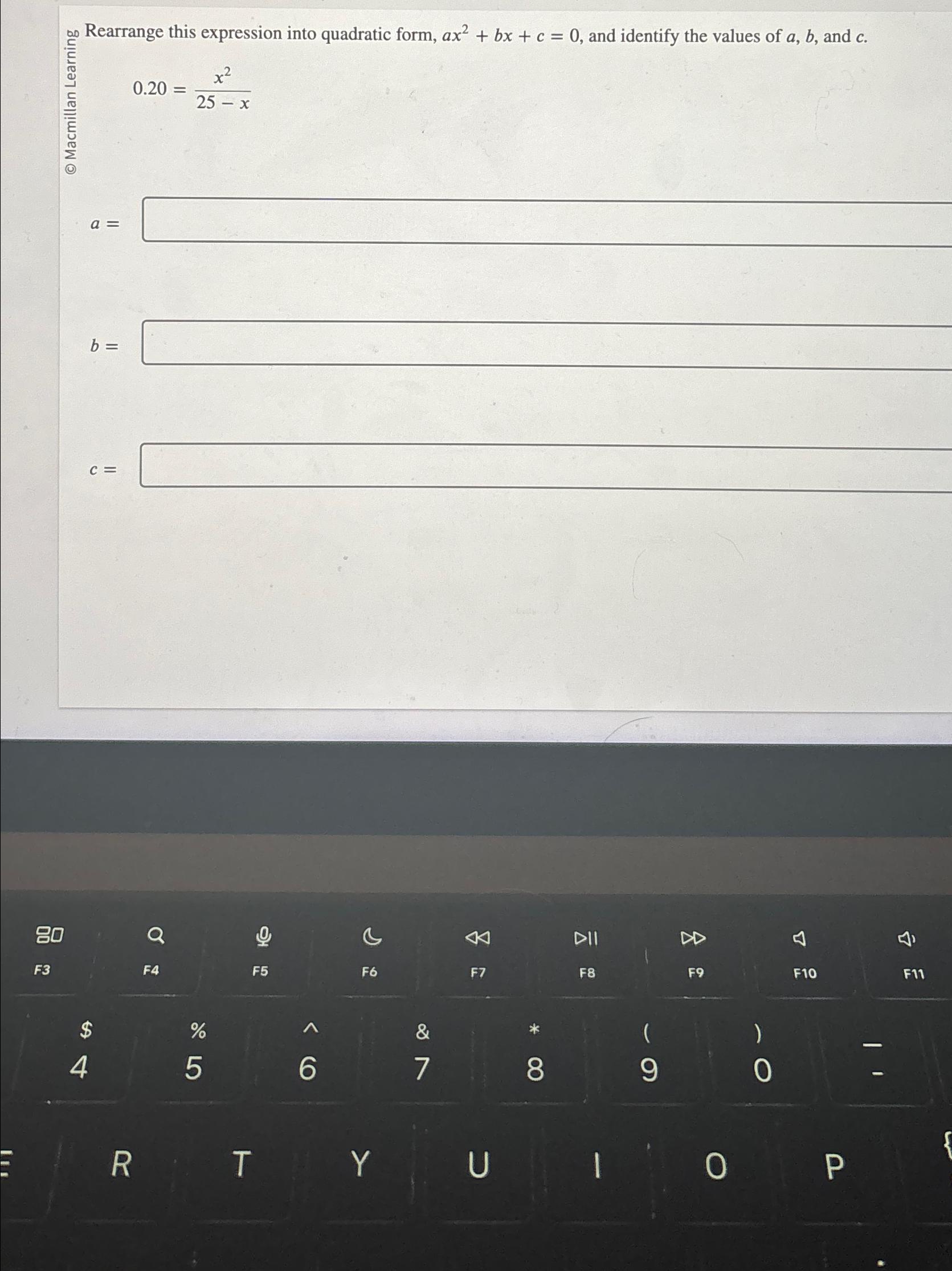 Solved Rearrange this expression into quadratic form, | Chegg.com