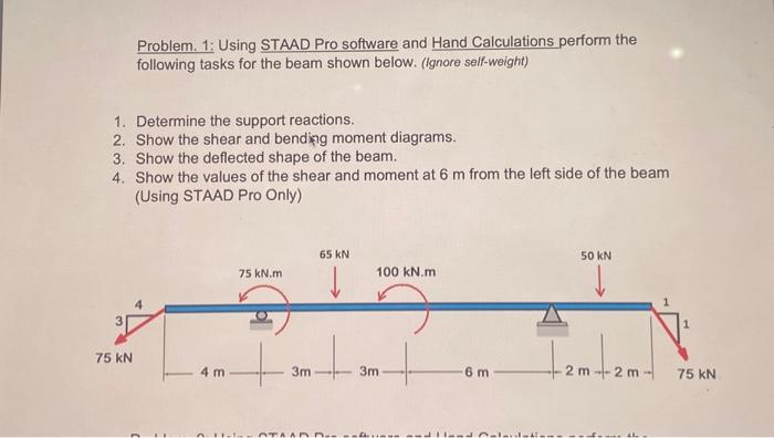 Solved Problem. 1: Using STAAD Pro software and Hand | Chegg.com