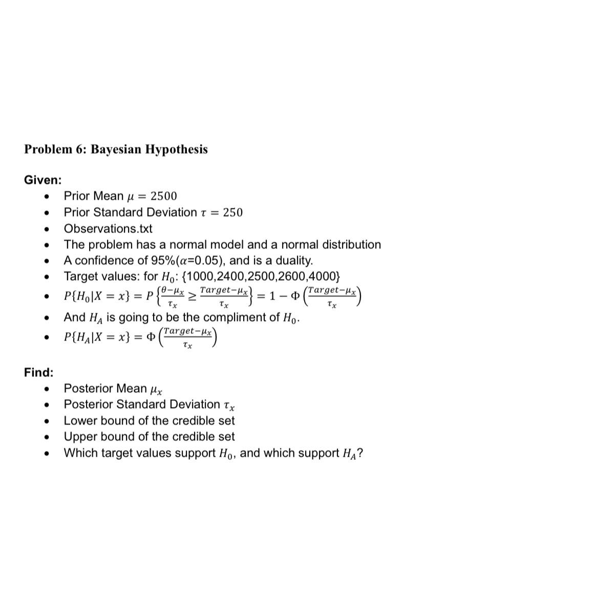 Solved Problem 6 Bayesian Hypothesisgiven Prior Mean