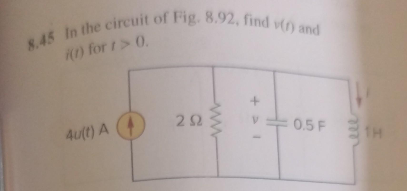 Solved 8.45 In the circuit of Fig. 8.92, find v(t) and i(t) | Chegg.com