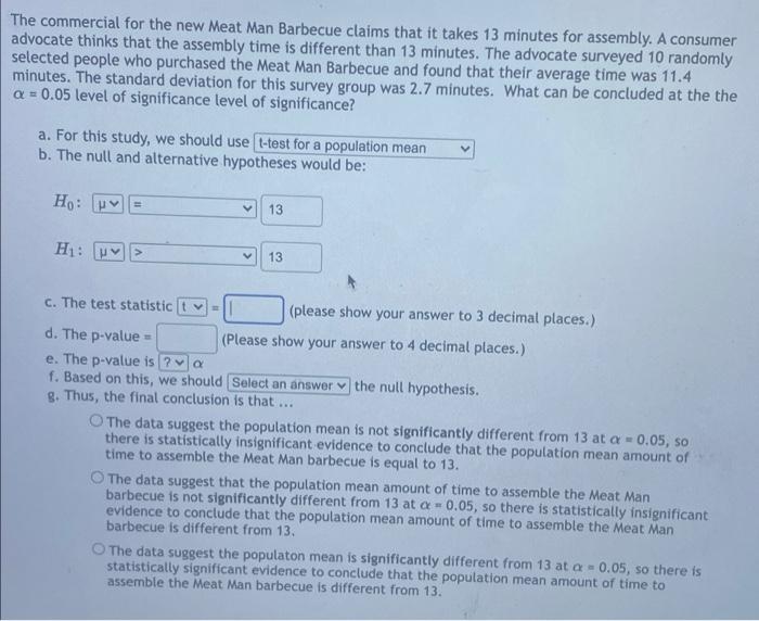 Solved The commercial for the new Meat Man Barbecue claims | Chegg.com