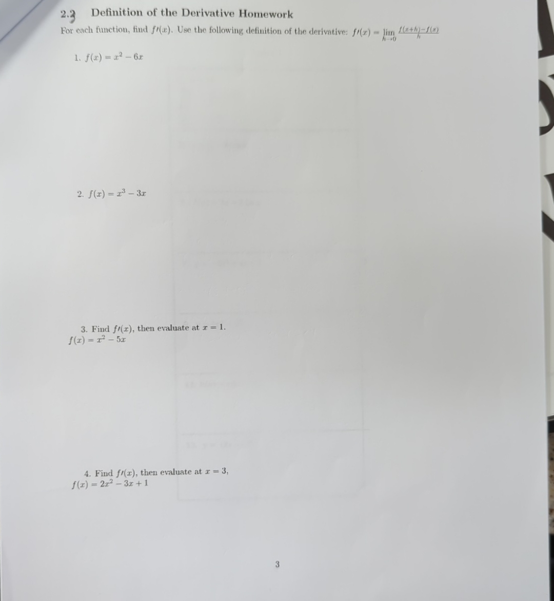 Solved 2.3 ﻿Definition of the Derivative HomeworkFor each | Chegg.com