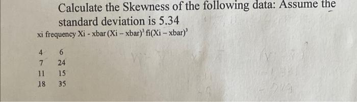 Solved Calculate The Skewness Of The Following Data Assume