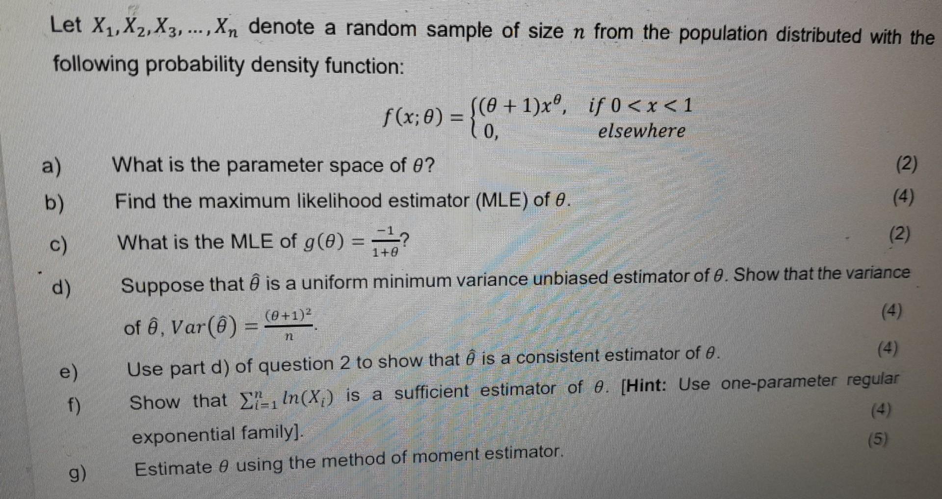 Solved Let X1,X2,X3,…,Xn denote a random sample of size n | Chegg.com