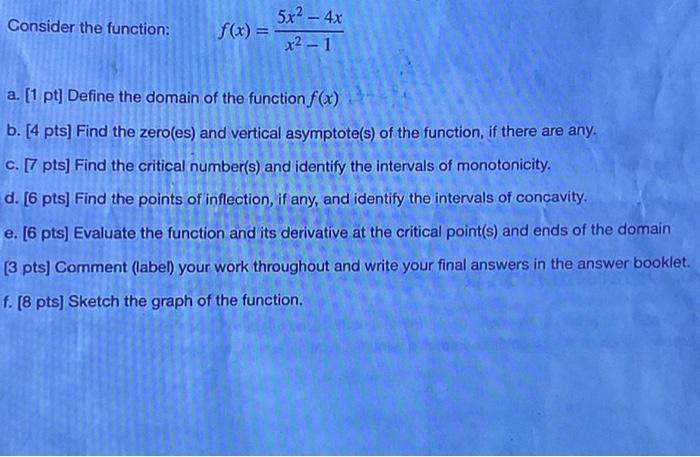 Solved Consider The Function F X X2−15x2−4x A [1 Pt]