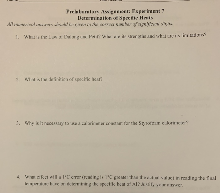 Solved Prelaboratory Assignment: Experiment 7 Determination | Chegg.com