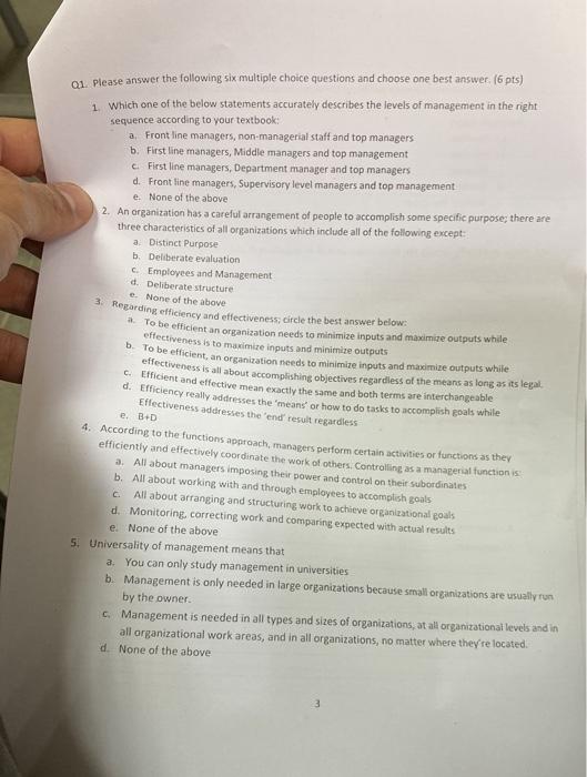 Solved Q1. Please answer the following six multiple choice | Chegg.com