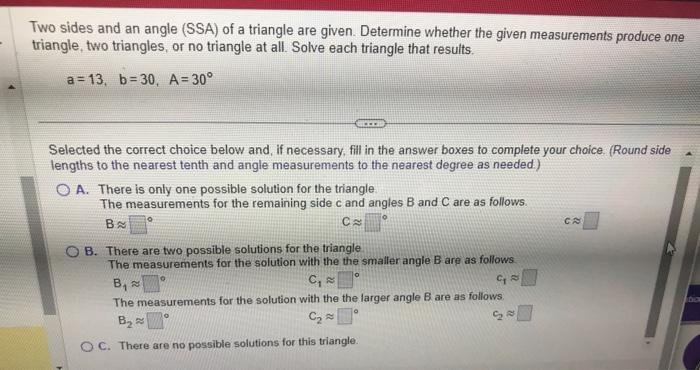 Solved Two sides and an angle (SSA) of a triangle are given. | Chegg.com