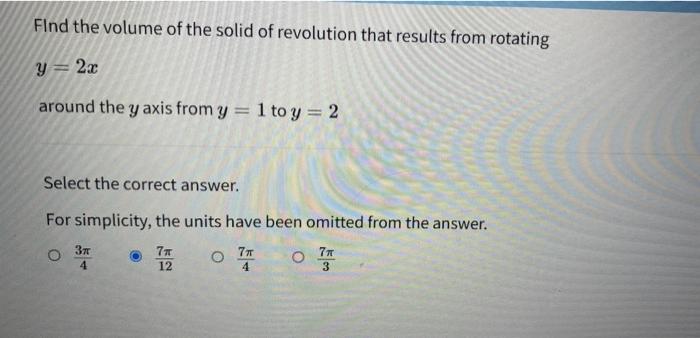 Solved Find the volume of the solid of revolution that | Chegg.com