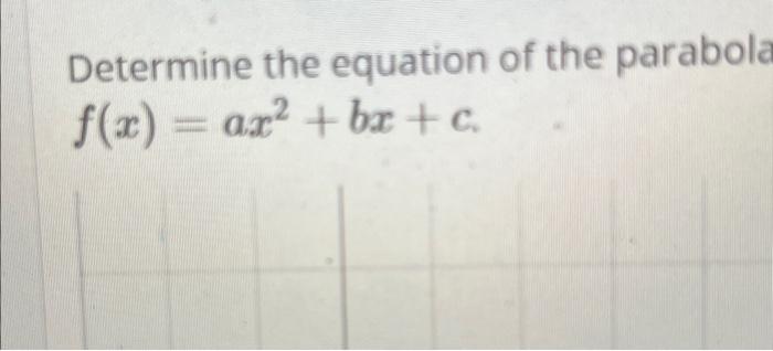 Solved Determine the equation of the parabola f(x)=ax2+bx+c | Chegg.com