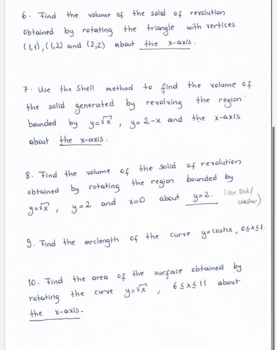 Solved 6. Find the volume of the solid of revolution | Chegg.com