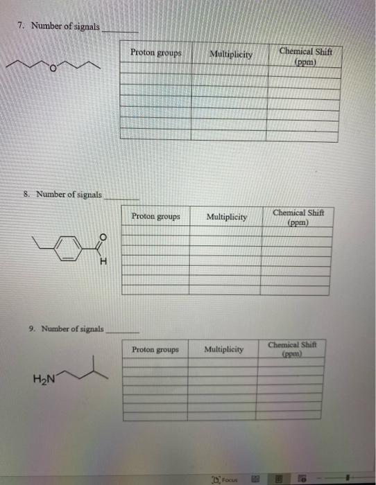 Solved 1. Number of signals Proton groups Multiplicity | Chegg.com Solved 1. Number of signals Proton groups Multiplicity | Chegg.com