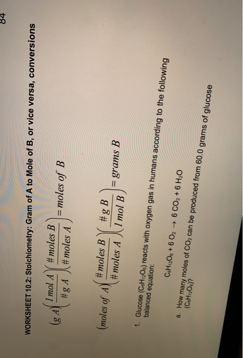 Solved WORKSHEET 10.2: Stoichiometry: Gram of A to Mole of | Chegg.com